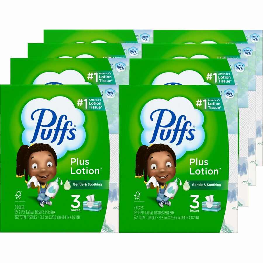 Puffs Plus Lotion Facial Tissue - WhiteBox - 124/Box - 24 / Carton - Zuma