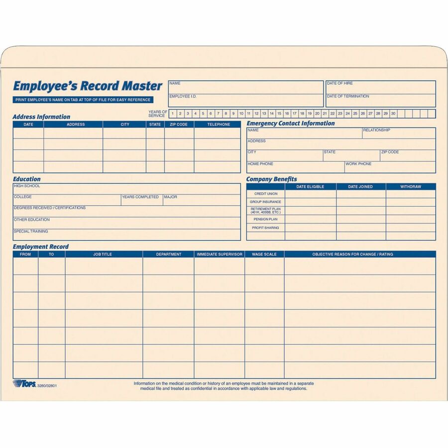 Bargin Prices on TOPS Employee Record Master File Jackets Wholesale ...