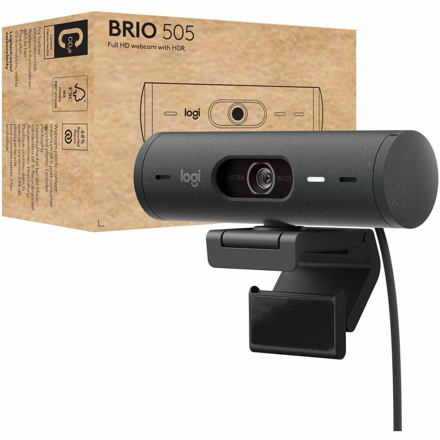 Logitech Brio 505 Full HD Webcam, TAA Compliant, Auto-Framing, Show ...