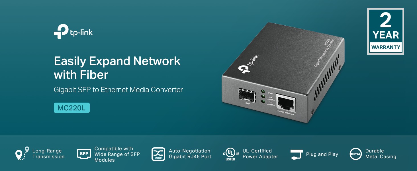TP-Link MC220L Gigabit Ethernet Media Converter, SFP to RJ45 Fiber Med – Network Hardwares
