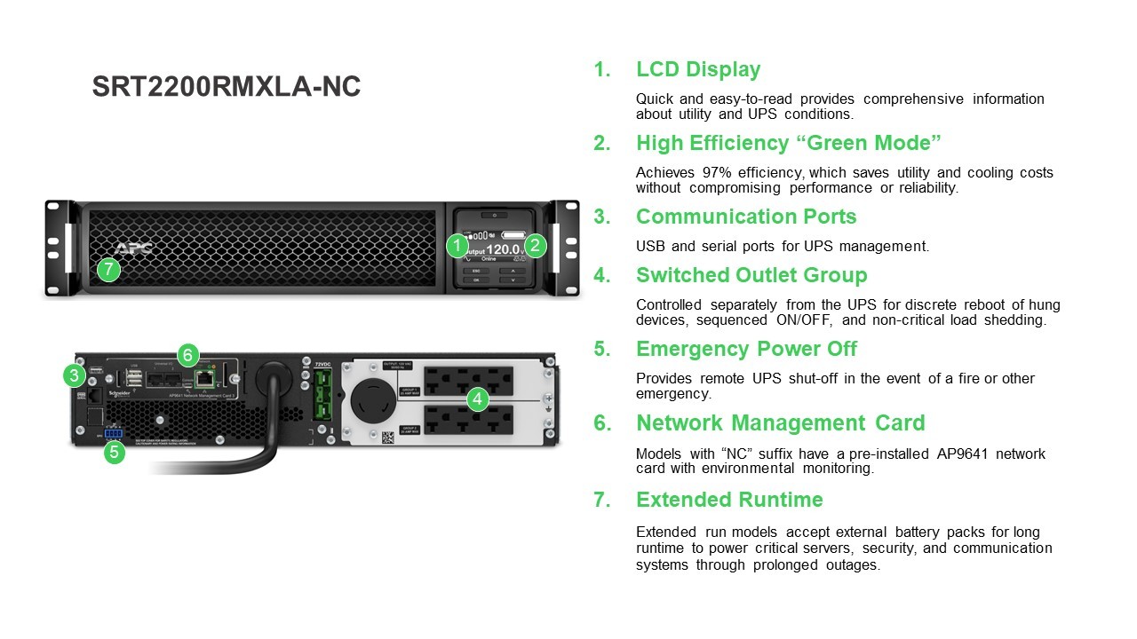 APC SRT2200RMXLA-NC Smart-UPS SRT 2200VA RM 120V Network Card, Double – Network Hardwares