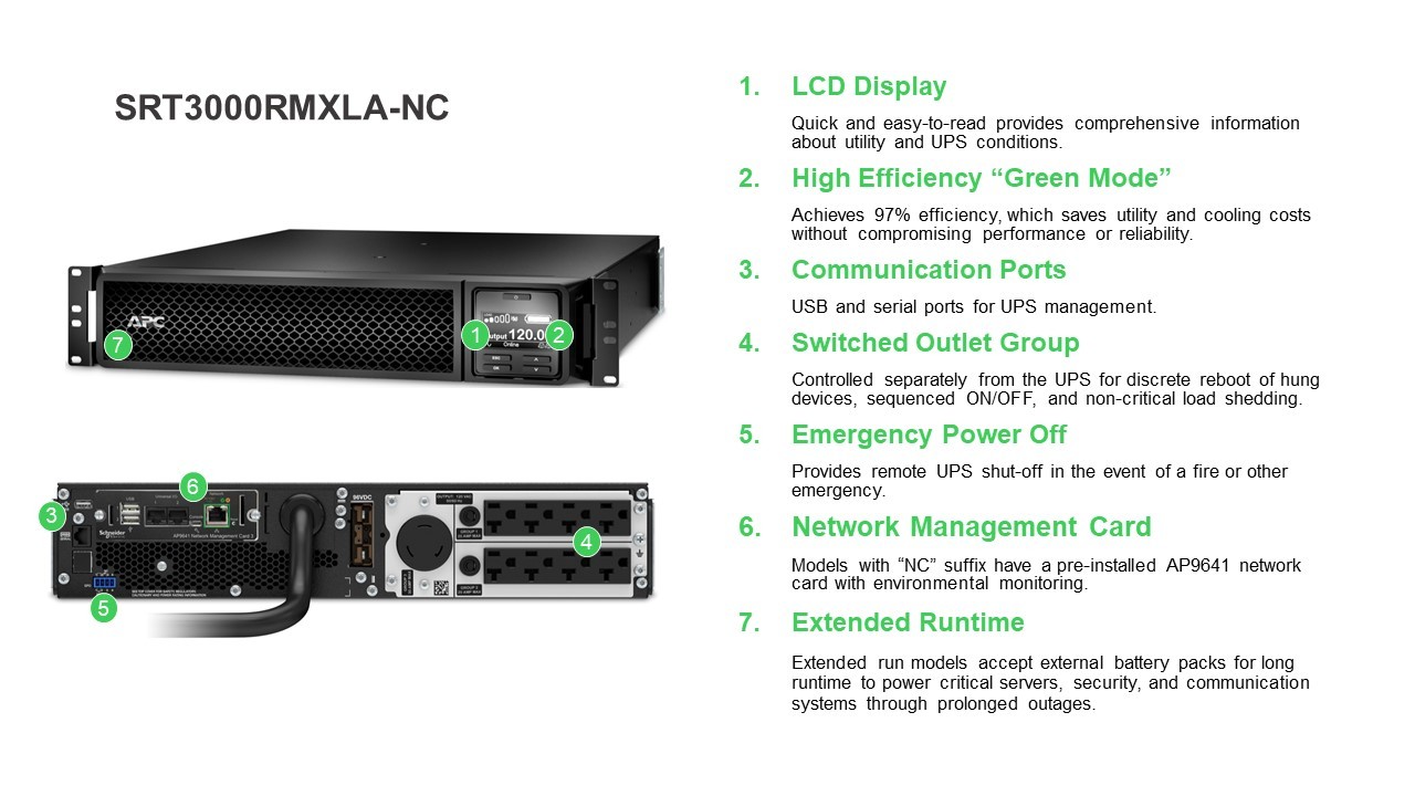 APC SRT3000RMXLA-NC Smart-UPS SRT 3000VA RM 120V Network Card, Energy ...
