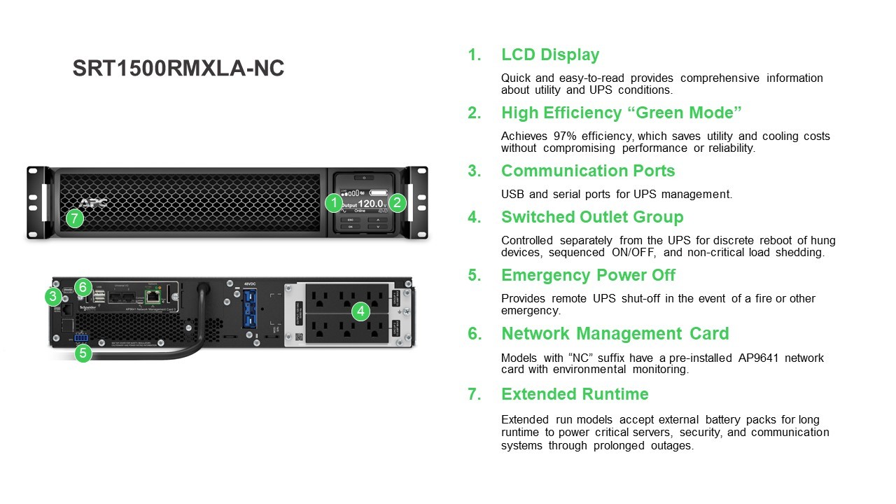 APC SRT1500RMXLA-NC Smart-UPS SRT 1500VA RM 120V Network Card, Double ...