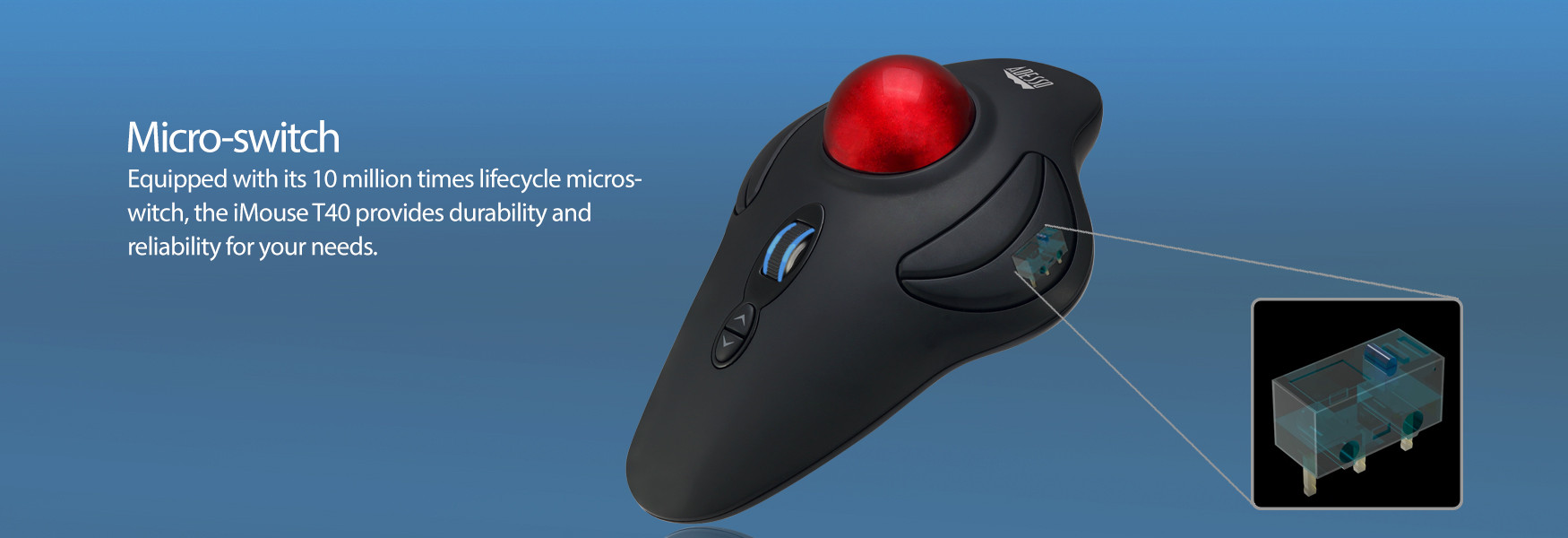 Adesso IMOUSE T40 Wireless Programmable Ergonomic Trackball Mouse, 2.4 ...