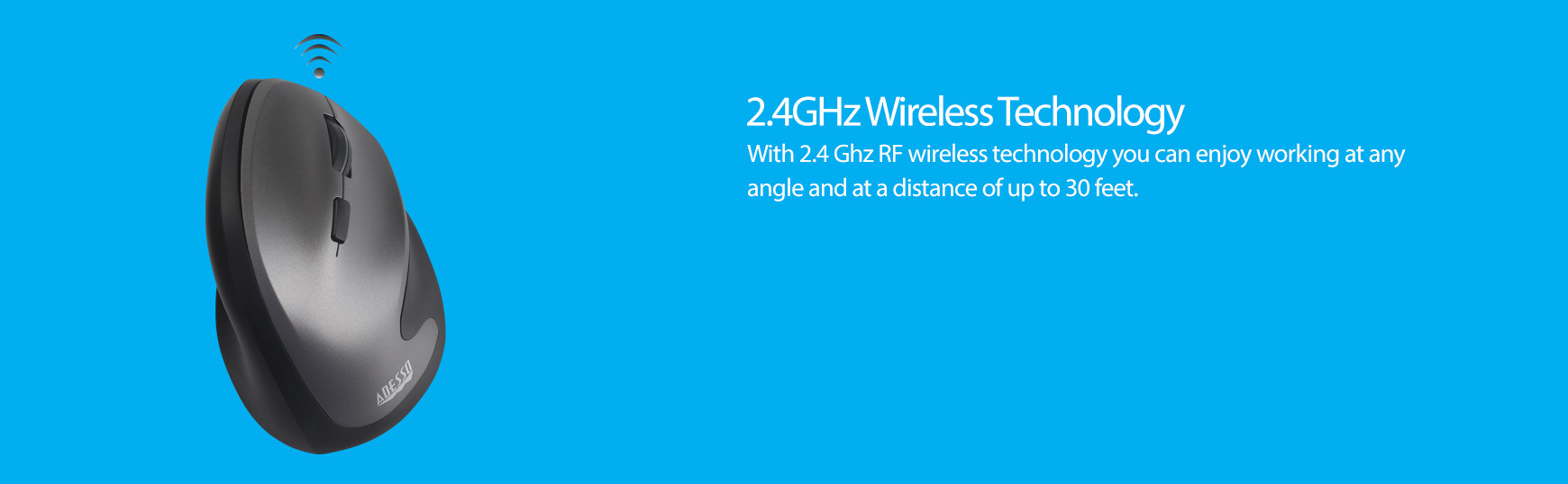 Adesso IMOUSE A20 Antimicrobial Wireless Vertical Ergonomic Mouse, 2.4 ...