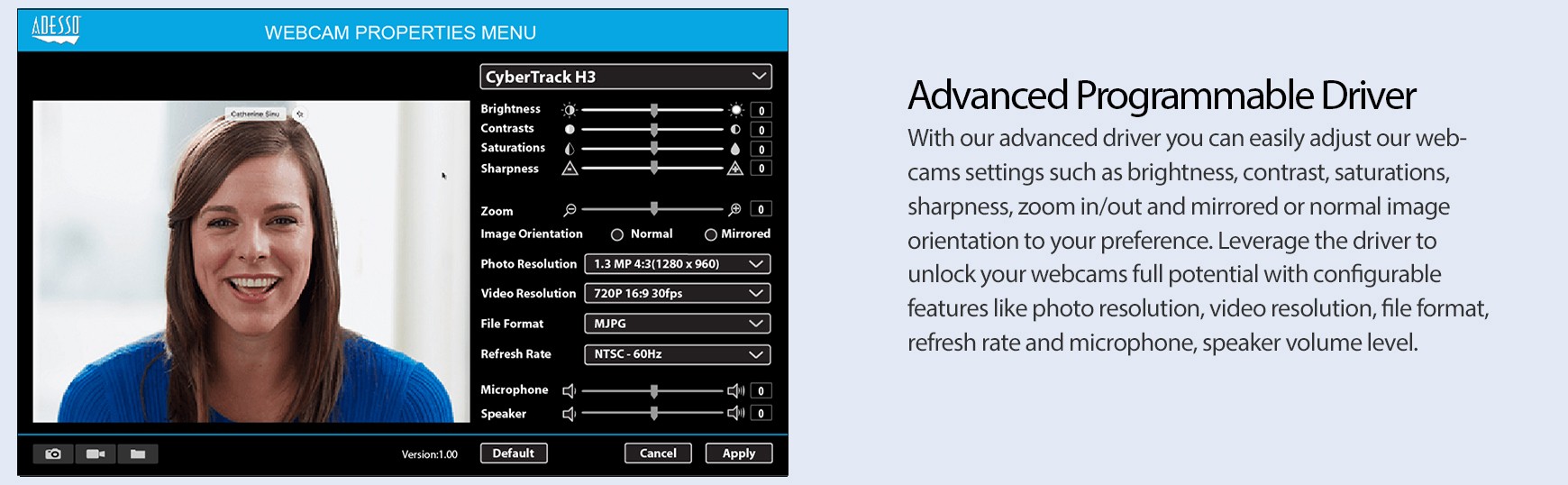 Adesso CYBERTRACK H3-TAA 720P HD USB Webcam with Built-in Microphone ...