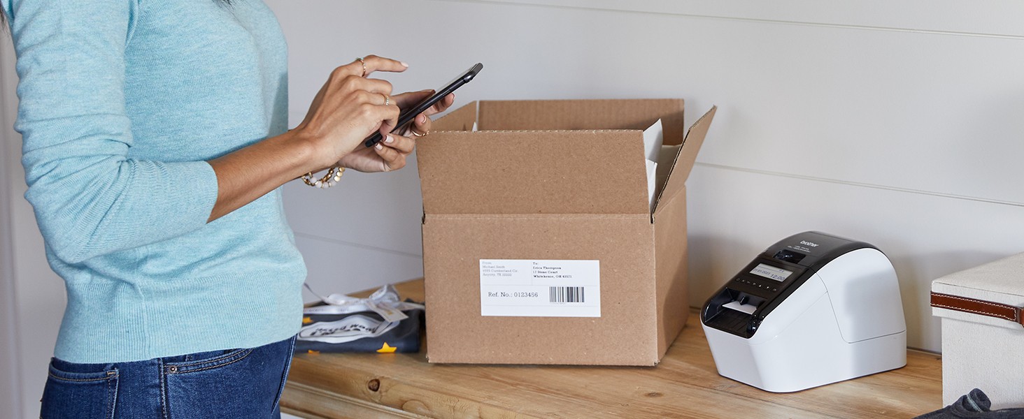 Brother QL-820NWBC Label Printer, Wireless, Red/Black Two-Color Printi ...