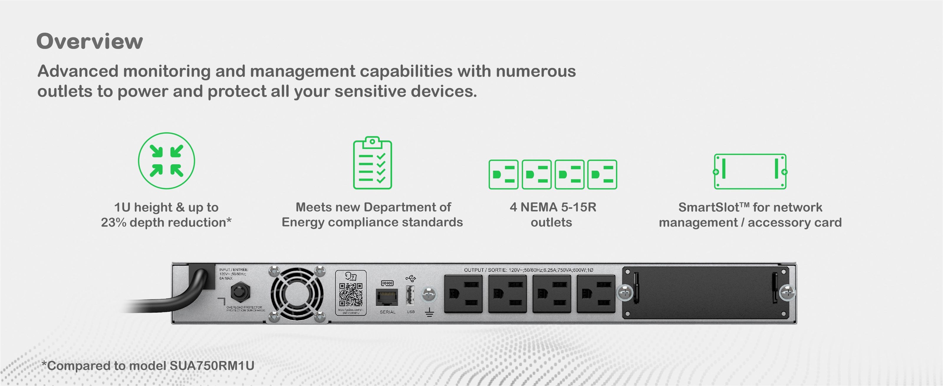 APC SMT750RM1U Smart-UPS Rack-mountable UPS, 750VA/600W, LCD Display ...